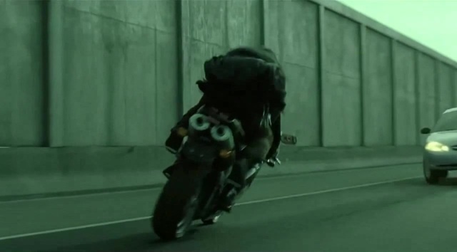 trinity matrix getting on motorcycle