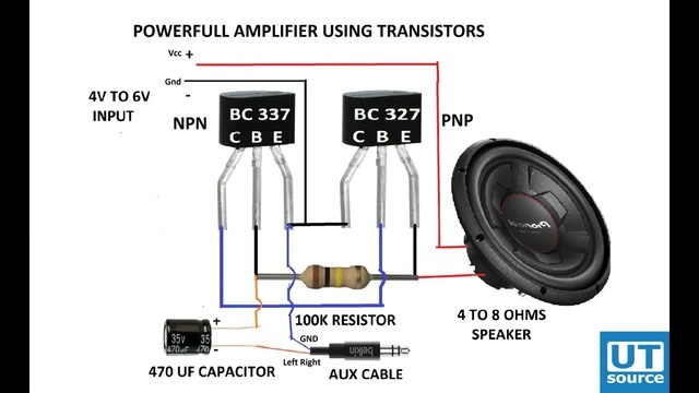 Mini Powerful Audio Amplifier using BC337 and BC327 - Coub