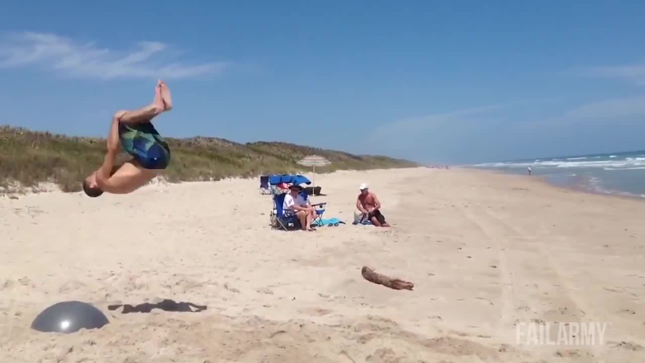 Doing some weid yoga on the beach - Exercise Ball Fail - Coub