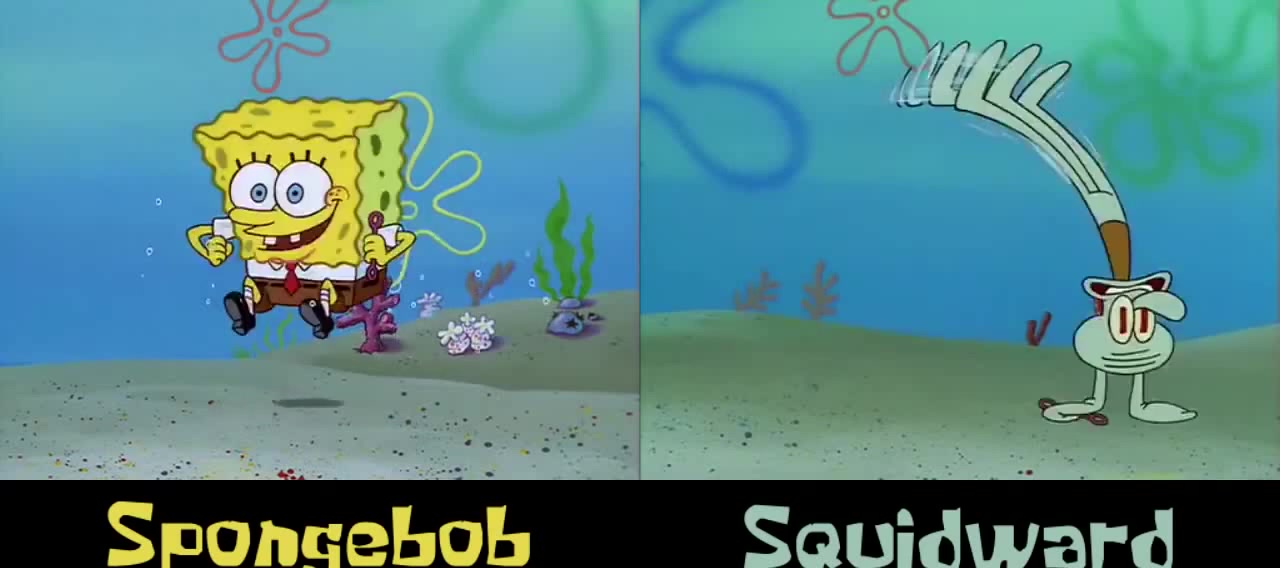 Spongebob vs. Squidward "Technique" (Real-Time Comparison) - Coub