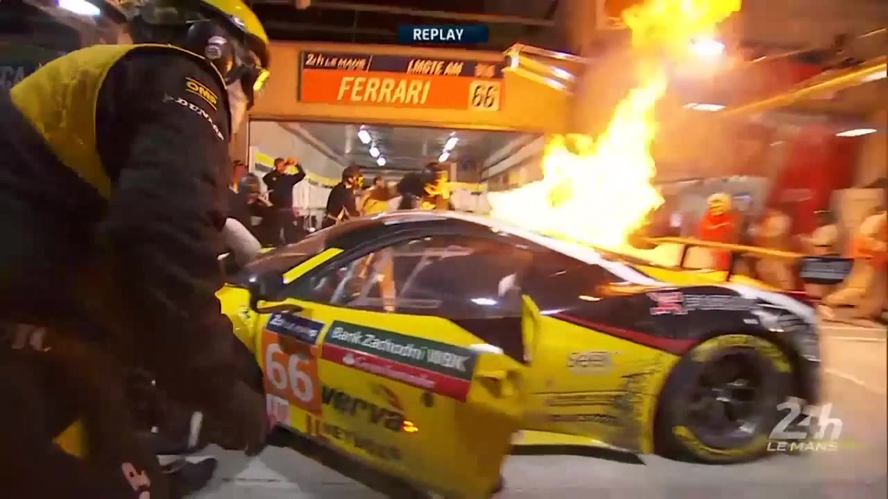 Ferrari on fire in pit in this years Le Mans - Coub